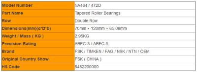 Cina La doppia fila ha affusolato tipo non standard del TNA NA484/472D dei cuscinetti a rulli in vendita