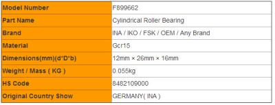 China Nonstandard F899662 Printing Machine Bearing Cylindrical Roller Thrust Bearing for sale