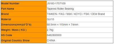 China Heavy Load JS180-1707109 Combined Tapered Roller Bearings Double Outer Ring for sale