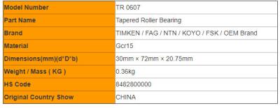 Cina Tipo misurato non standard affusolato automobilistico dei cuscinetti a rulli di piccola dimensione TR 0607 in vendita