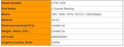 China Double Row 51797 2RS , SG15-2RS U Groove Bearing For Embroidery Machine for sale