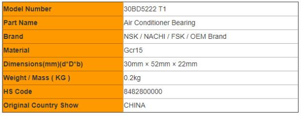 Automobile Air Conditioner Bearing Double Row 30BD5222 T1 Sealed