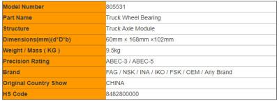 Cina Il camion di MAN SAF parte 805531, unità del hub dei cuscinetti della ruota del camion VKBA5407 in vendita