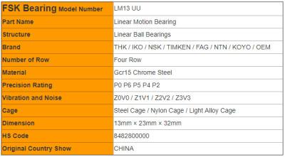 China LM13 UU Linear Motion Bearings Small Size Z0V0 / Z1V1 / Z2V2 / Z3V3 for sale
