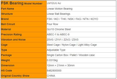 China LM12UU AJ Linear Motion Bearing With Built - In Rubber Seals Small Size for sale