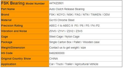 Cina cuscinetti della frizione dell'automobile 44TKZ2801 per Toyota Vios/Vitz 8A in vendita