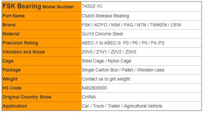 Cina Rilascio della frizione dell'uomo che sopporta TK52Z - 1C, TK55 - 1A1U3, TK70 - 1A1U3, acciaio al cromo di 65TNK20 in vendita