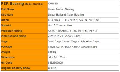 China KH1228 KH1630 que carimbam os rolamentos do movimento linear iluminam as séries, KH1428 P/PP à venda