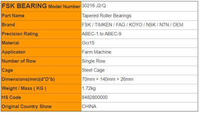 Cina Alta precisione 30216 cuscinetti a rulli affusolati J2/Q con la marca dell'OEM disponibile in vendita
