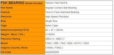 China Face To Face 760204 TN4 P4DFB Angular Contact Ball Bearing 20 × 47 × 28mm for sale