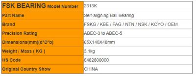 China 2313K , 1613 Double Row Self Aligning Ball Bearing With Taper 65 X 140 X 48mm for sale