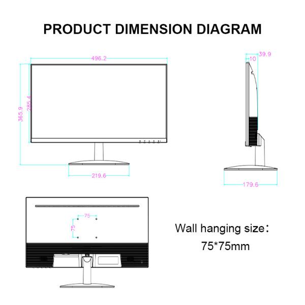 Quality 22 Inch LED Office Monitor Bezel Free 1K FHD Resolution VA Panel PC Monitor for sale