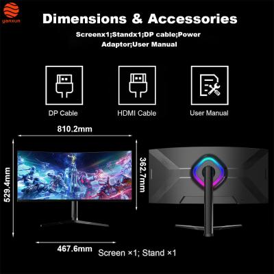 Cina Monitor da gioco curvo ultrawide da 34 pollici con illuminazione RGB, altezza regolabile e personalizzato in vendita