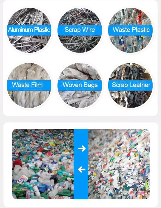 Various plastic materials suitable for crushing