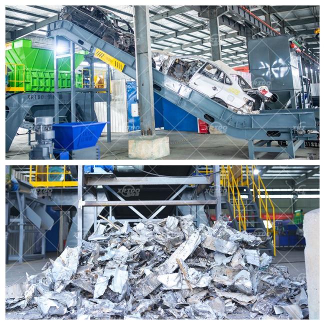 Metal shredder processing various scrap materials