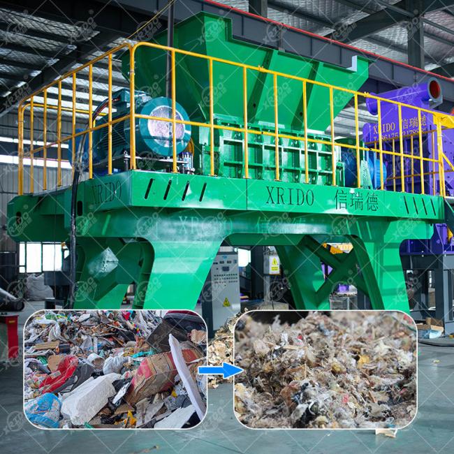 Industrial mattress shredder machine in operation