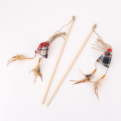 China Wood Luxury Chicken Shaped Cat Toy Stick With Feather Interactive for sale