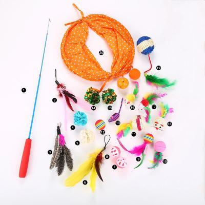 China 20 Pcs Cat Toys Kitten Toys Assorted Cat Tunnel Feather Teaser Wand Fish Fluffy Mouse Mice Balls and Bells Toys for Cat for sale