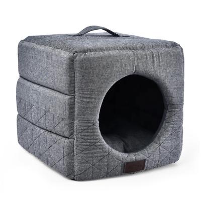 China 3 in 1 Vouwend Cat Cave Dir Resistant Comfortable-Huisdierenbed Grey Cat Bed House Te koop