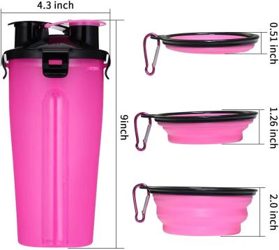 Cina erogatore portatile all'aperto della bottiglia di acqua dell'animale domestico 350ml con 2 ciotole pieghevoli del silicone in vendita