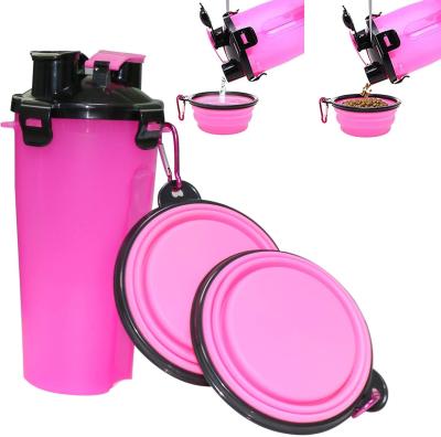 China 350ml Outdoor Portable Pet Water Bottle Dispenser With 2 Collapsible Silicone Bowls for sale