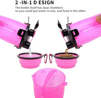 Cina erogatore portatile all'aperto della bottiglia di acqua dell'animale domestico 350ml con 2 ciotole pieghevoli del silicone in vendita
