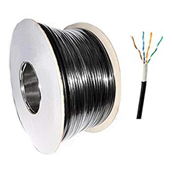 Quality Outdoor UTP CAT5E Cable 24AWG Solid PE+PVC 500FT Black Outdoor Waterproof Cable for sale