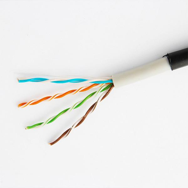 Quality Outdoor UTP CAT5E Cable 24AWG Solid PE+PVC 500FT Black Outdoor Waterproof Cable for sale