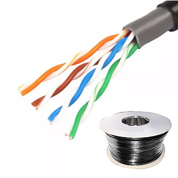 Quality Outdoor UTP CAT5E Cable 24AWG Solid PE+PVC 500FT Black Outdoor Waterproof Cable for sale