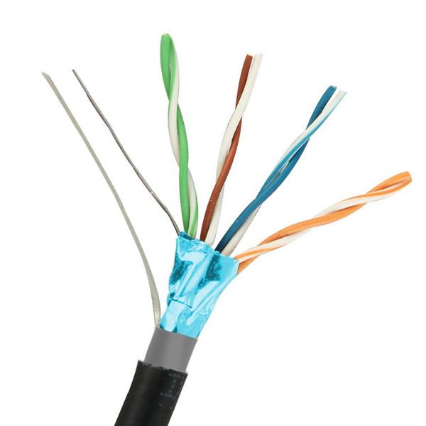Quality 0.50mm Solid Copper FTP CAT 5E Outdoor PE+PVC Black Waterproof Network Cable for sale