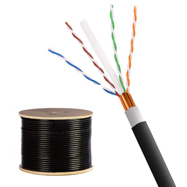 Quality 23AWG CAT6 FTP Cable Solid Outdoor Black PE+PVC Jacket Network Cable 1000Ft for sale