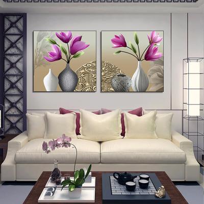 China Vase Flowers Two Panels Spray Painting On Canvas Customized Beautiful Design for sale