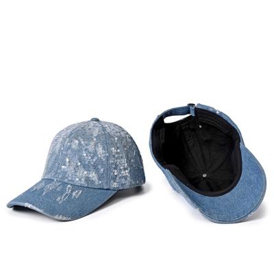 Cina Saia blu del cotone del ricamo 55cm dei berretti da baseball del tessuto del denim dell'OEM in vendita
