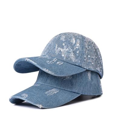 Cina Saia blu del cotone del ricamo 55cm dei berretti da baseball del tessuto del denim dell'OEM in vendita
