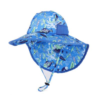 Cina ODM da pesca blu del poliestere del cotone di Searsucker Upf 50 del cappello della spiaggia del bambino in vendita