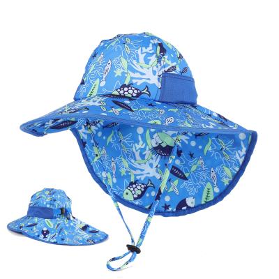 Cina ODM da pesca blu del poliestere del cotone di Searsucker Upf 50 del cappello della spiaggia del bambino in vendita