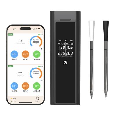 China IP67 termômetro de carne sem fio inteligente à prova d'água controlado por telefone APP termômetro de sonda dupla com ecrã LCD à venda