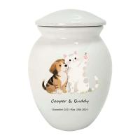 Quality 10.2" Height Airtight Seal Ceramic Pet Urns For Dog Cat Ashes Light White Color for sale