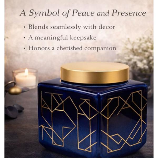 Quality Ceramic Modern Small Pet Cremation Urns With Hexagon Gold Lid Custom Designed for sale