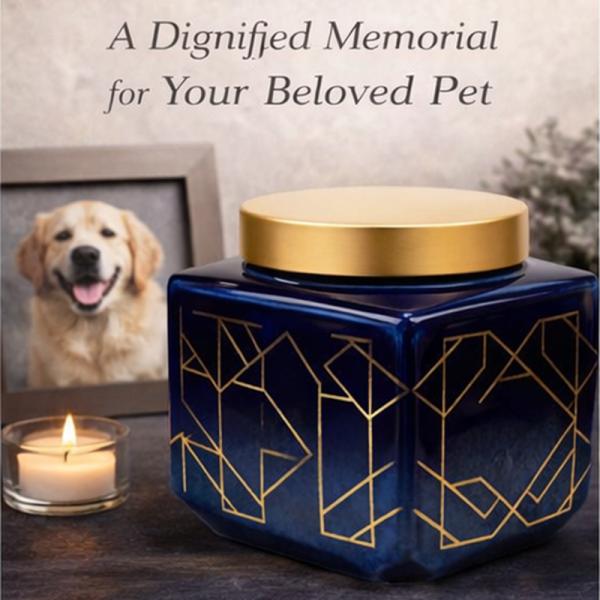 Quality Ceramic Modern Small Pet Cremation Urns With Hexagon Gold Lid Custom Designed for sale