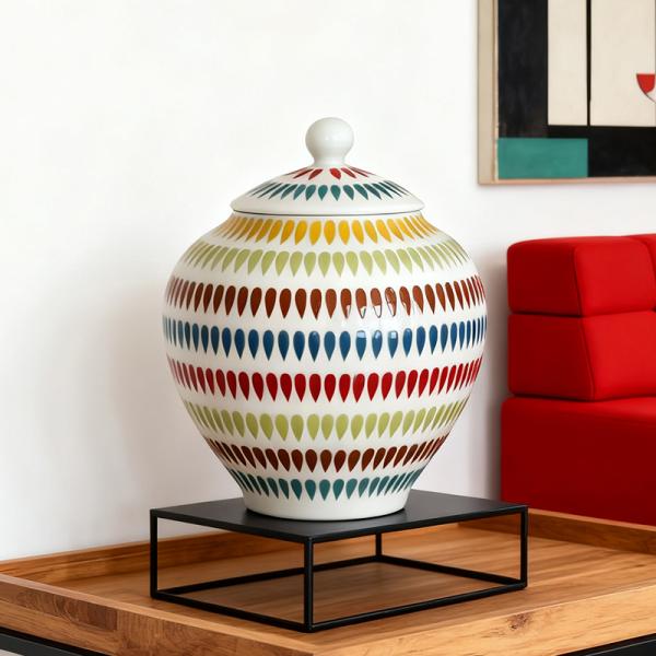 Quality Custom Size Ceramic Canister Jar Colorful Teardrop Pattern For Home Decor for sale