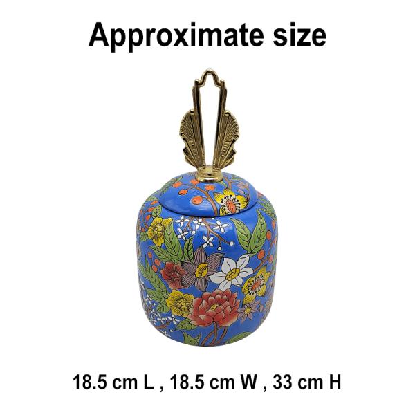 Quality Decorative Ceramic Jars Ceramic Storage Jar with Lid Blue Floral Pattern Gold for sale