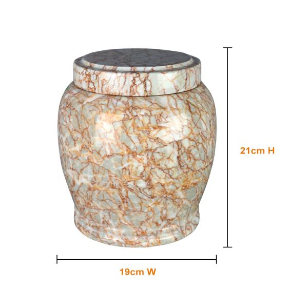 Quality Classic Veined Marble Cremation Urn Stone Memorial Ashes Container Round Shape for sale