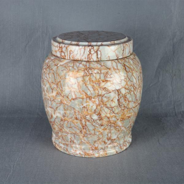 Quality Classic Veined Marble Cremation Urn Stone Memorial Ashes Container Round Shape for sale