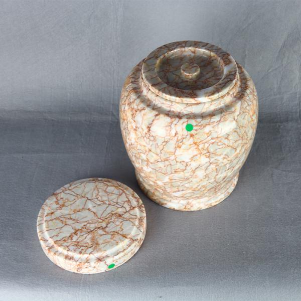 Quality Classic Veined Marble Cremation Urn Stone Memorial Ashes Container Round Shape for sale