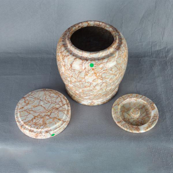 Quality Classic Veined Marble Cremation Urn Stone Memorial Ashes Container Round Shape for sale