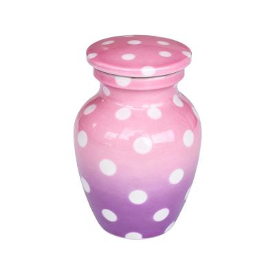 China Multi Styles Memorial Ceramic Funeral Urns Pink Purple Polka Dot For Human Ashes for sale