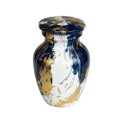 China Ceramic Memorial Funeral Ashes Urn Marble Design Gold Foil Cremation Urns OEM for sale