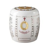 Quality Calligraphic Style Ceramic Adult Funeral Urns With Cross Symbol Gold Accent for sale