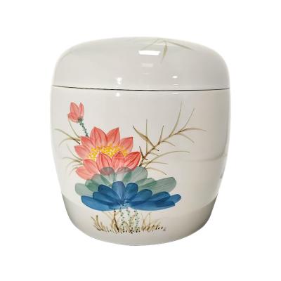 China Glossy Or Matte Handcrafted Ceramic Cremation Urn For Human Ashes Lotus Floral for sale